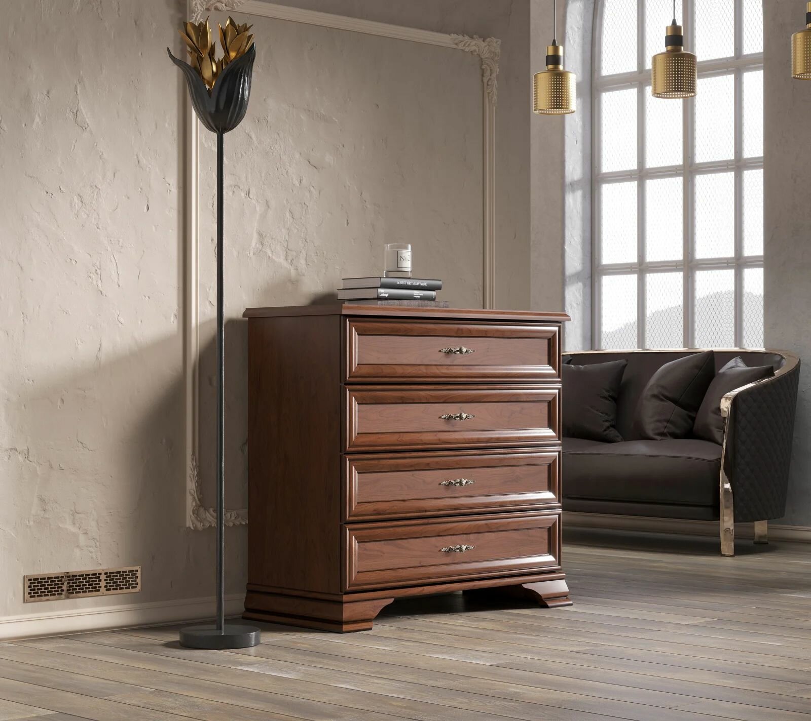 Комод Kentaki KOM4S, для одежды и вещей, с ящиками 4 шт, каштановый