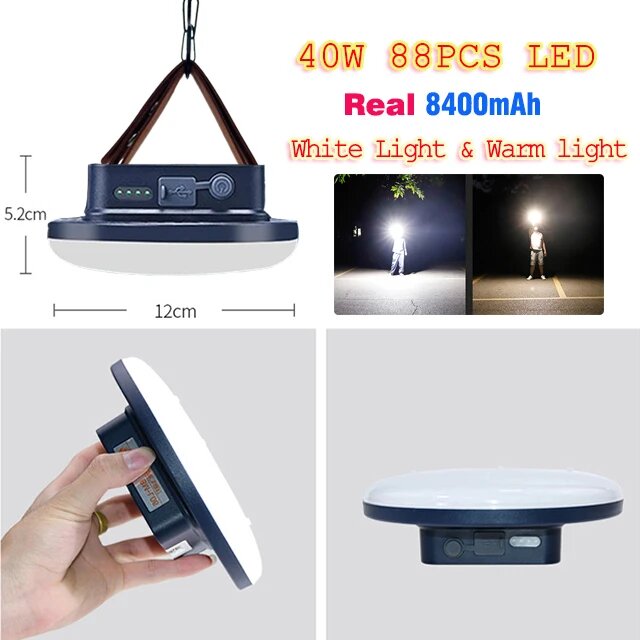 LED Фонарь 40W 88PCS, 8400mAh, Белый/Тёплый Свет