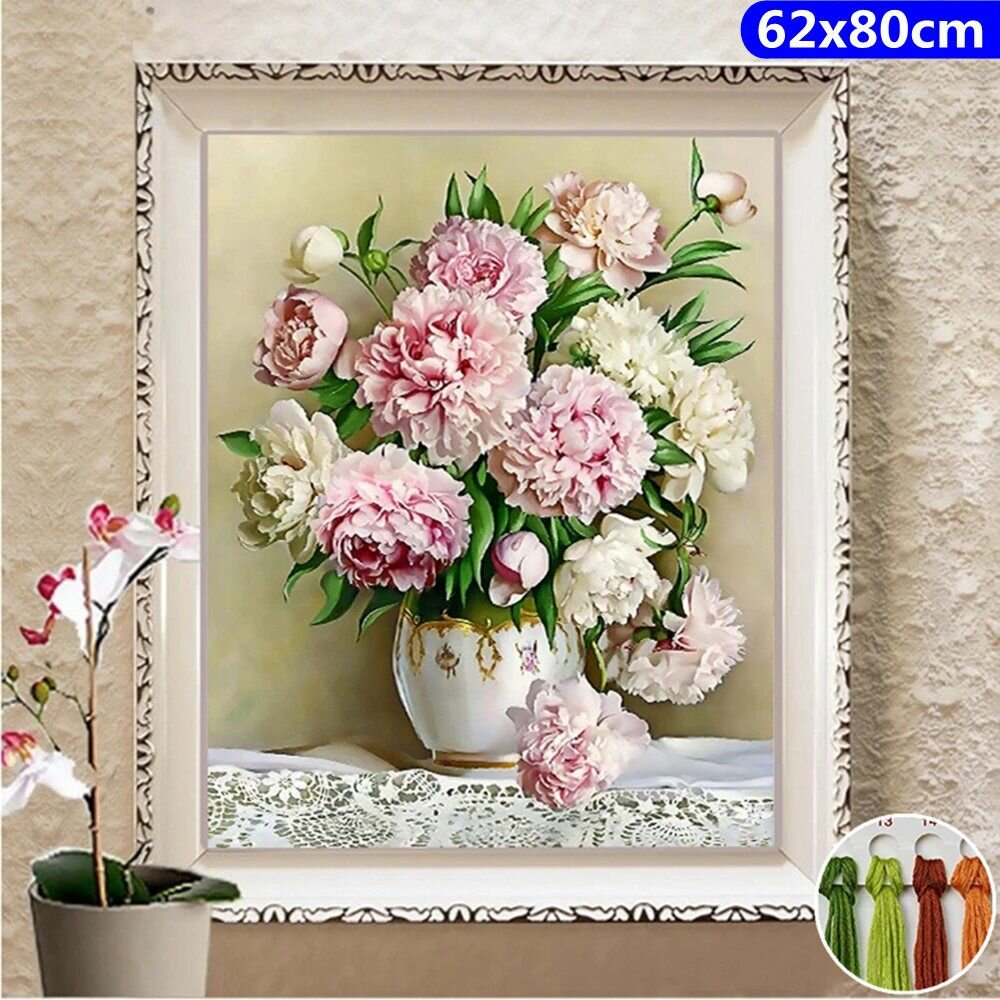 Набор для вышивания крестом, вышивка крестиком Ваза для пионов, 11CT 62x80cm, полная зашивка, LYTOOMOY (без подрамника, без рамки)