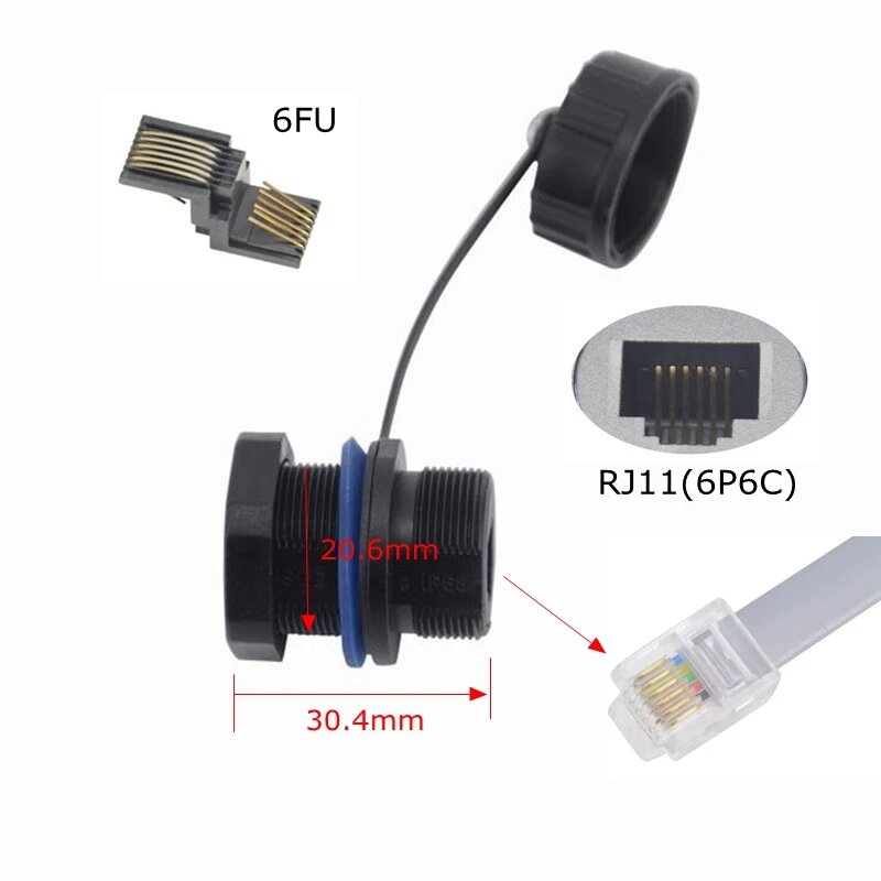 Телефонная линия RJ11 M20 женский водонепроницаемый разъем RJ 11 6P6C адаптер прямая сквозная головка телефон Хрустальный удлинитель