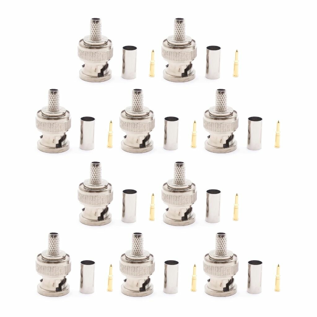 Набор из 10 обжимных фитингов холодного прессования BNC RG58 трех частей.