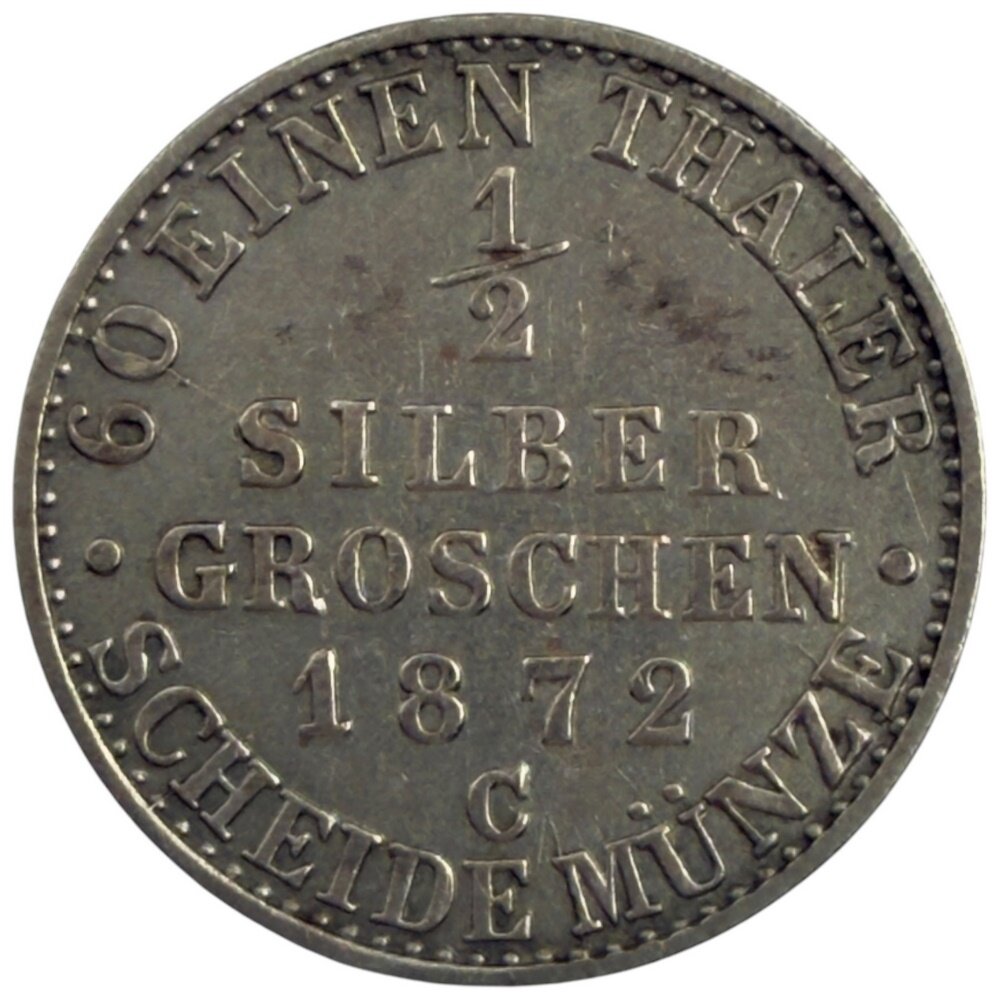Германия, Пруссия 1/2 серебряного гроша (1/60 талера) 1872 г. (C)