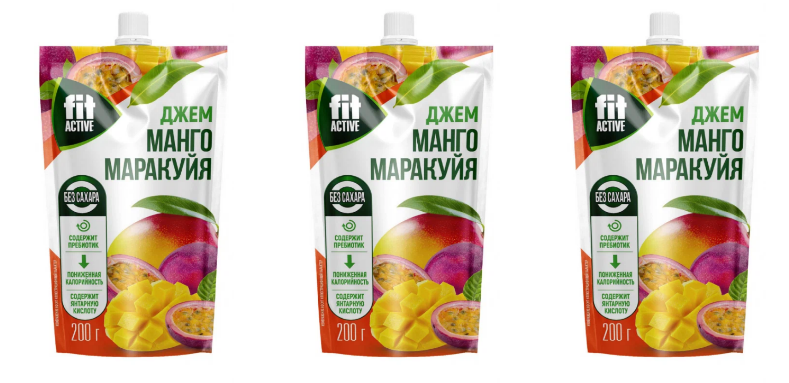 Джем FitActive, манго и маракуйя на стевии, 200 гр, 3 шт
