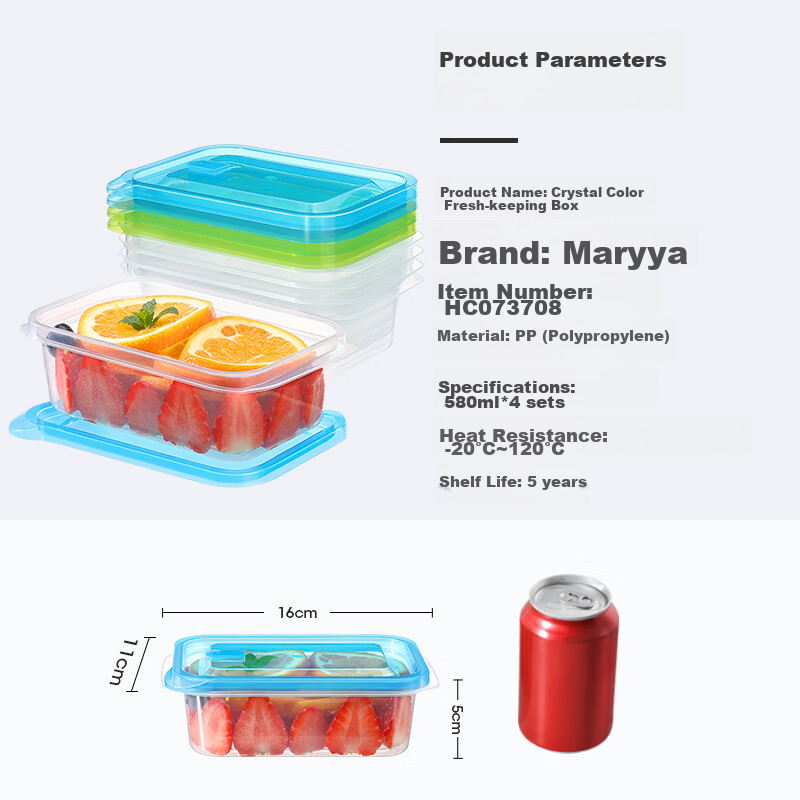 Meili Ya Disposable Food Containers 580ml*4 Set, Food-Grade Fresh-Keeping Picnic Portioning Takeout Containers with Lids, Microwave Safe