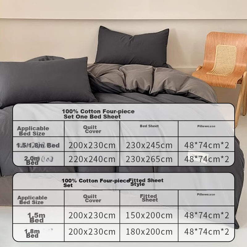 MINISO 100% Cotton Bedding Set, Pure Cotton Duvet Cover, Bedding for 1.8m Bed, Fitted Sheet Style Duvet Cover, 200x230cm