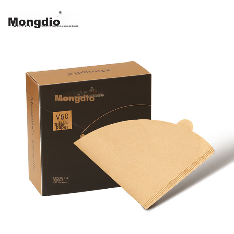 Mongdio V60 фильтр для кофе 1-2 порции 100 листов небеленая древесная масса Характеристики：Форма V60 1-2 порции 100