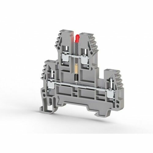 Klemsan Клеммник 2-х ярусный, 2,5 мм. кв, с индикацией 220 VAC, (серый) арт.317719