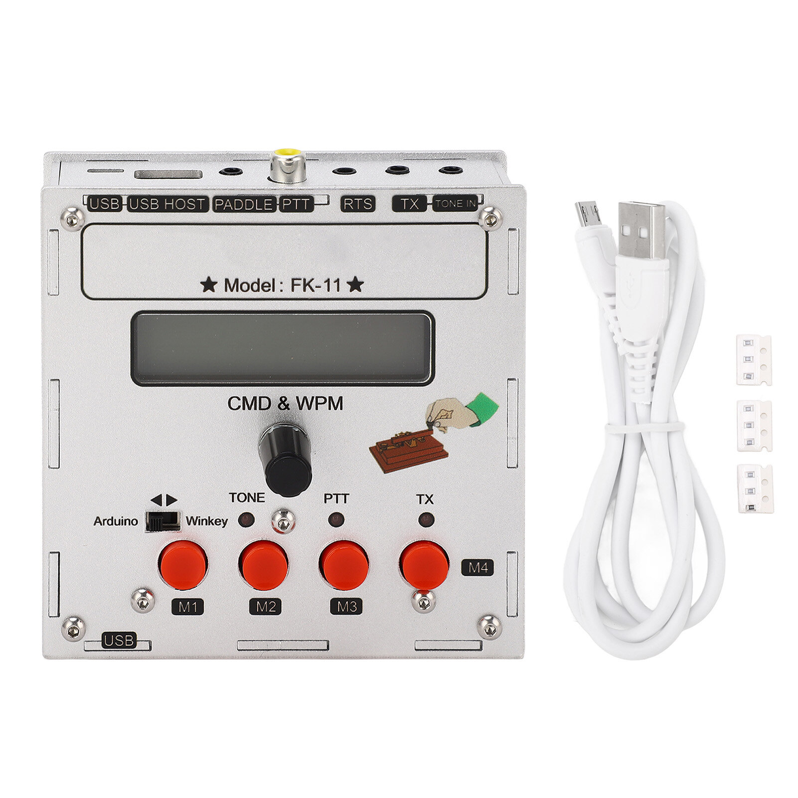 Телеграфный манипулятор K3NG с открытым исходным кодом для азбуки Морзе, изготовленный из алюминиевого сплава, для ЖК-дисплея и клавиатуры.