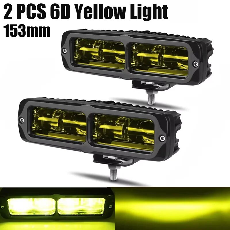 6-дюймовый 7D 6D светодиодный светильник для бездорожья, ходовые огни, рабочие фары, противотуманные фары для мотоцикла 4X4 ATV, внедорожника, грузовика, трактора 12 В 24 В 2pcs 6D Yellow Light