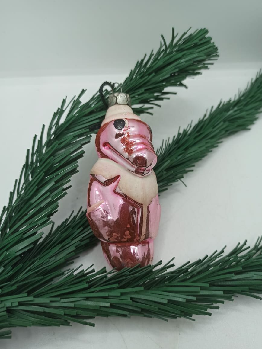 Елочная игрушка Крокодил подвесная винтажная советская, стекло, СССР