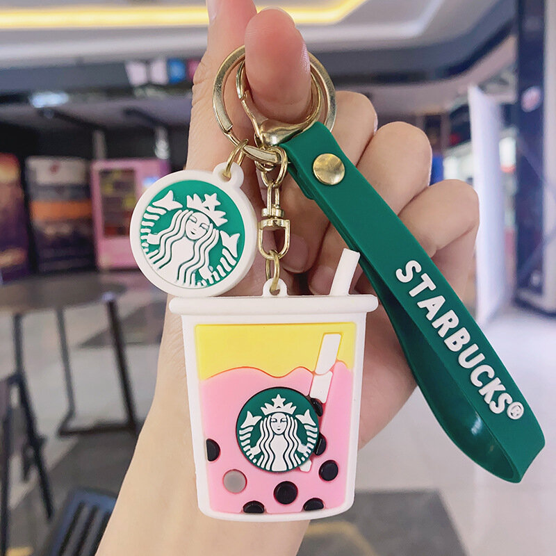 Брелок в виде стаканчика чая с шариками Starbucks, аксессуар для мороженого, подвеска для рюкзака в закрытой коробке, розовый стаканчик Starbucks