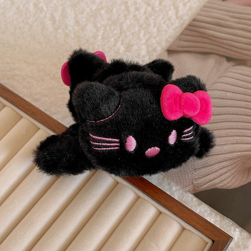 Бархатная резинка для волос Hello Kitty с бантиком и плюшевыми аксессуарами, черная заколка для корней волос.