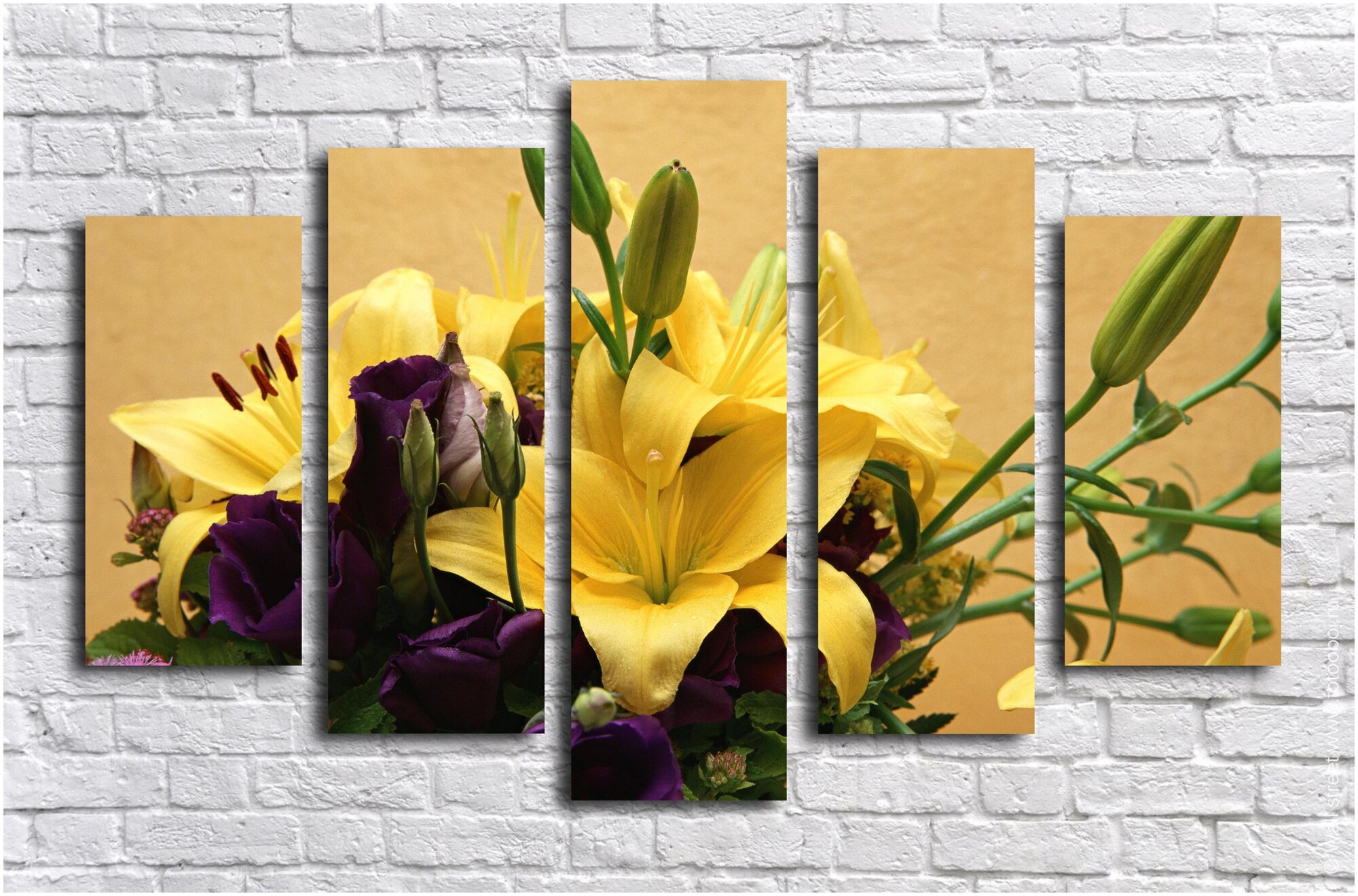 Модульная картина для интерьера / Картина на стену Желтые лилии 140x80 см