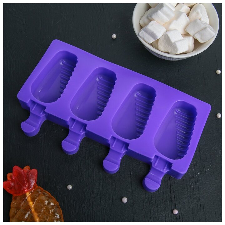 Форма силиконовая для мороженого Доляна «Эскимо в глазури», 21,5×12,5×2,1 см, 4 ячейки, цвет микс