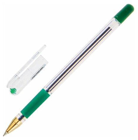 Ручка шариковая масляная с грипом MUNHWA "MC Gold", зеленая, корпус прозрачный, узел 0.5 мм, линия письма 0.3 мм, BMC-04