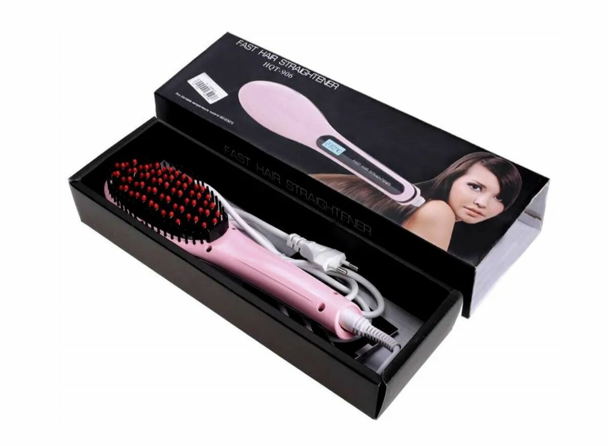 Выпрямитель-расческа HQT-906 для волос с индикатором температуры Цвет розовый