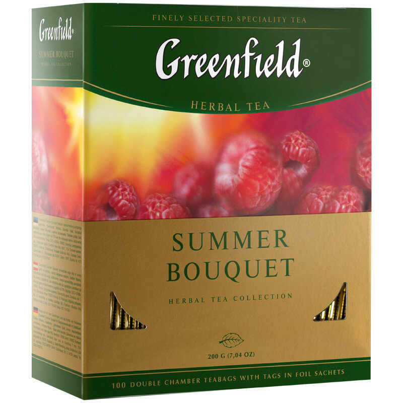 Чай Greenfield "Summer Bouquet", травяной аром. малина, шиповник, яблоко, 100 пакетиков по 2г, 260723