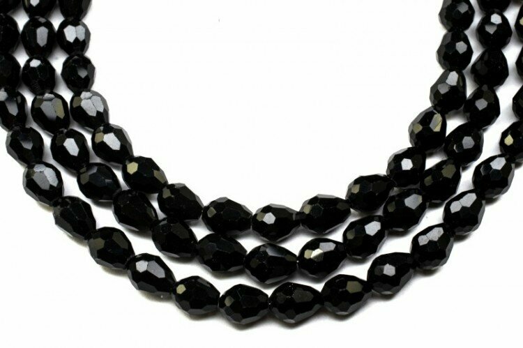 Бусина стеклянная граненая Капля 7х6мм, цвет черный, непрозрачная, 503-027, 20шт