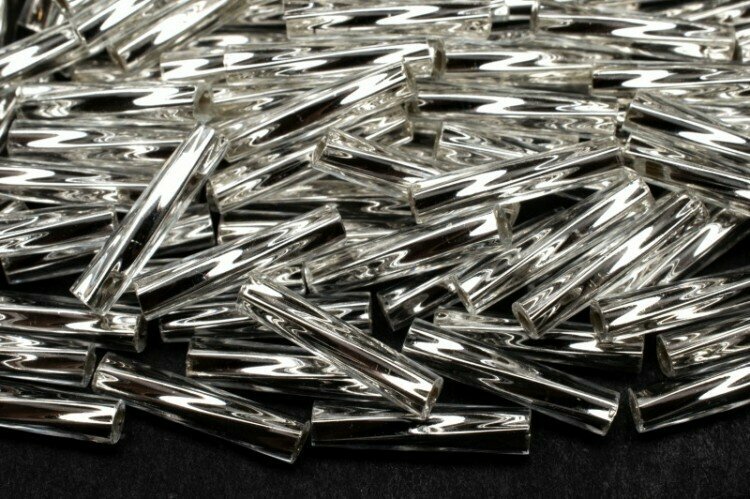 Бисер японский Miyuki Twisted Bugle 2,7х12мм #0001 хрусталь, серебряная линия внутри, 10 грамм