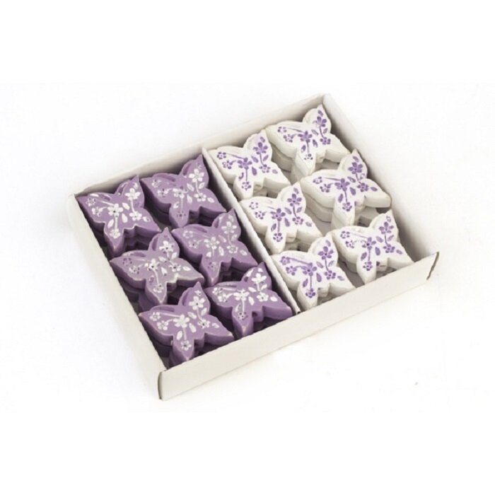 Бабочки декоративные на липучке фиолетовые и белые 2,5 см, 24 шт. в упаковке, для декора