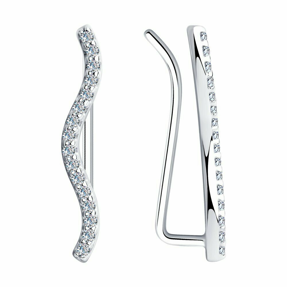 Серьги каффы серебро, 925 проба, фианит