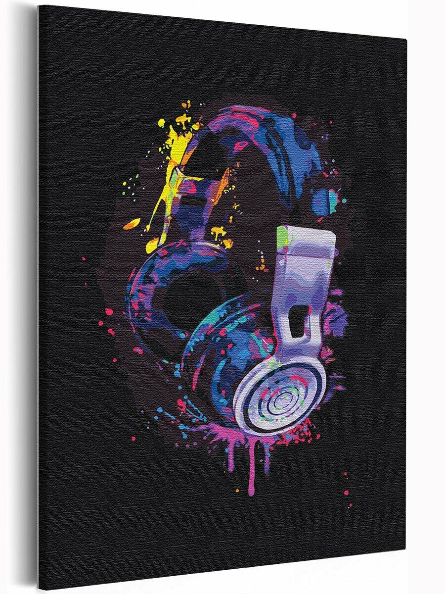 Наушники радужные / Музыка Раскраска картина по номерам на холсте с неоновыми красками 40х60