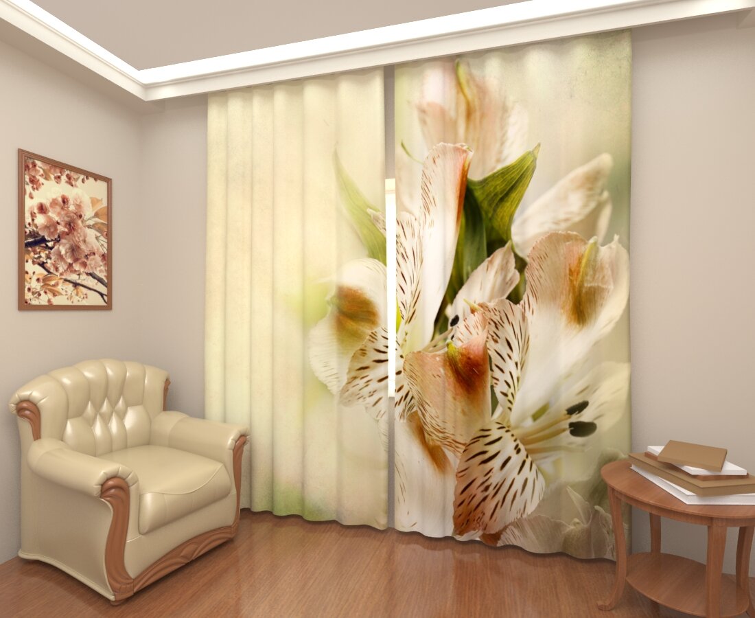 Фотошторы Арт Паула Белые лилии Блэкаут В: 260 см Ш: 2*155 = 310 см