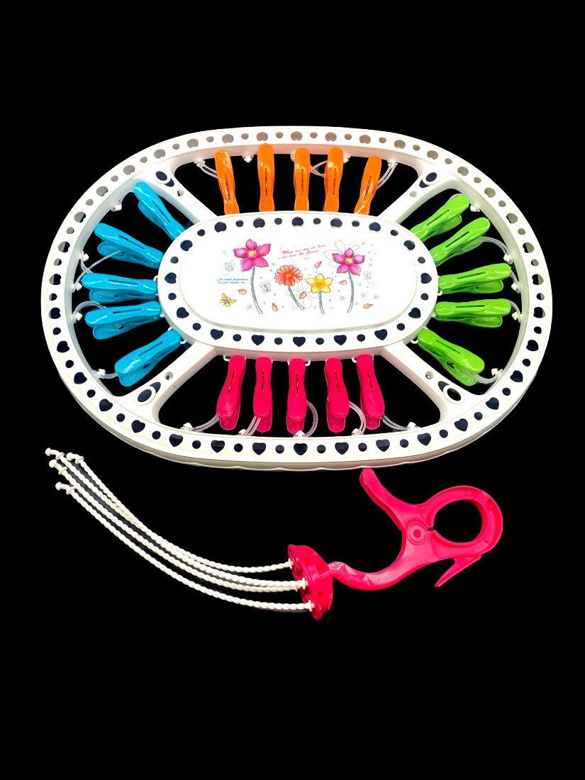 Вешалка органайзер подвесная с 20 прищепками / вешалка-сушилка овальная для белья и носков