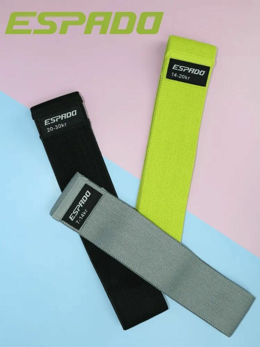 Фитнес-резинки Espado, тканевые, с разными уровнями нагрузки, 3 шт.