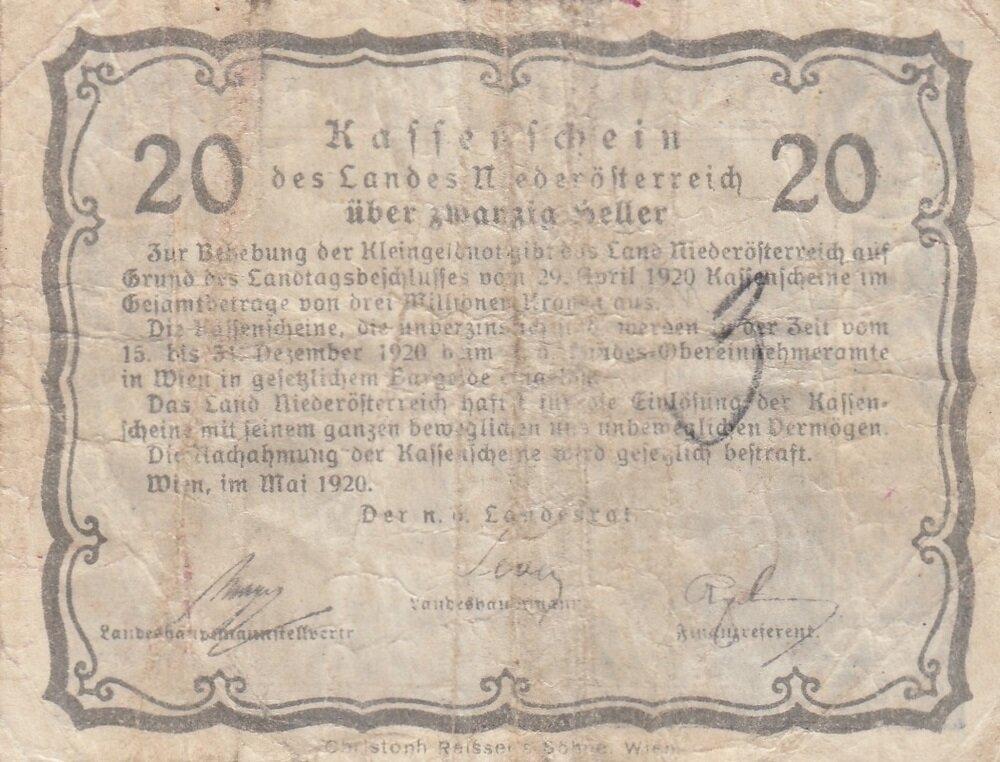 Австрия, Нижняя Австрия 20 геллеров 1920 г. (Вид 2) (2)