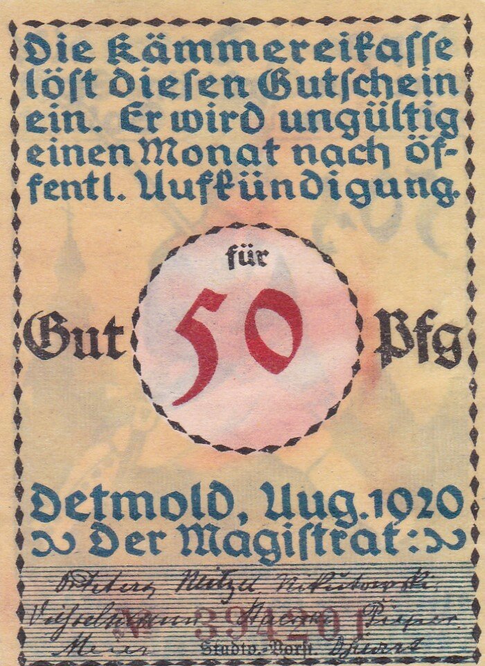 Германия (Веймарская Республика) Липпе-Детмольд 50 пфеннигов 1920 г. (Вид 2) (3)