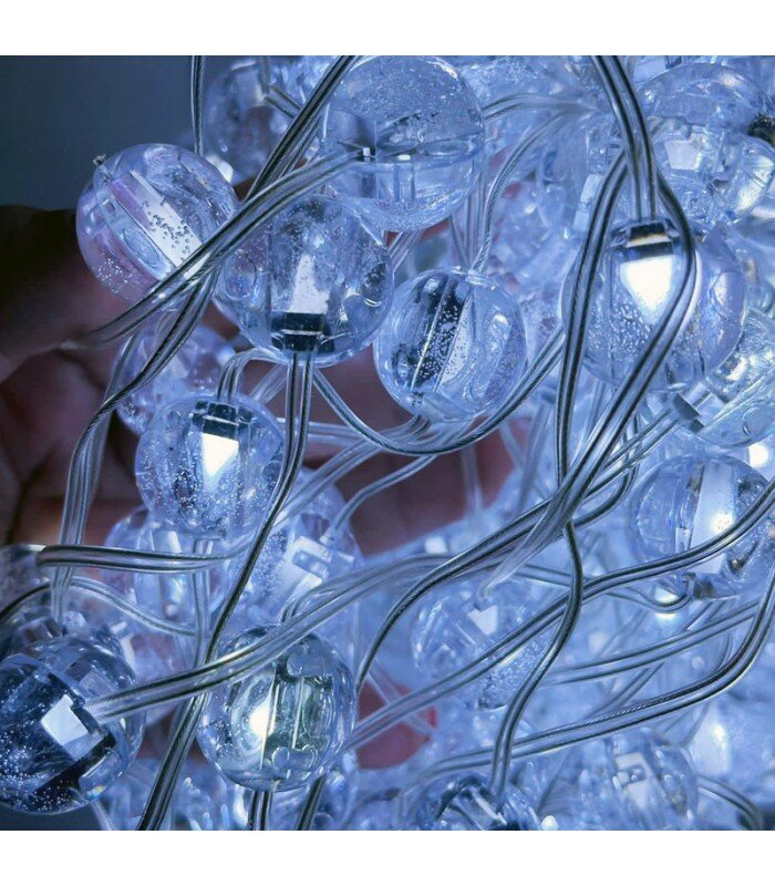 Светодиодный занавес Водопад Шарики, 220 В, длина 3м. высота 2 м, 200 шариков, соединяемый. Цвет свечения Холодный белый