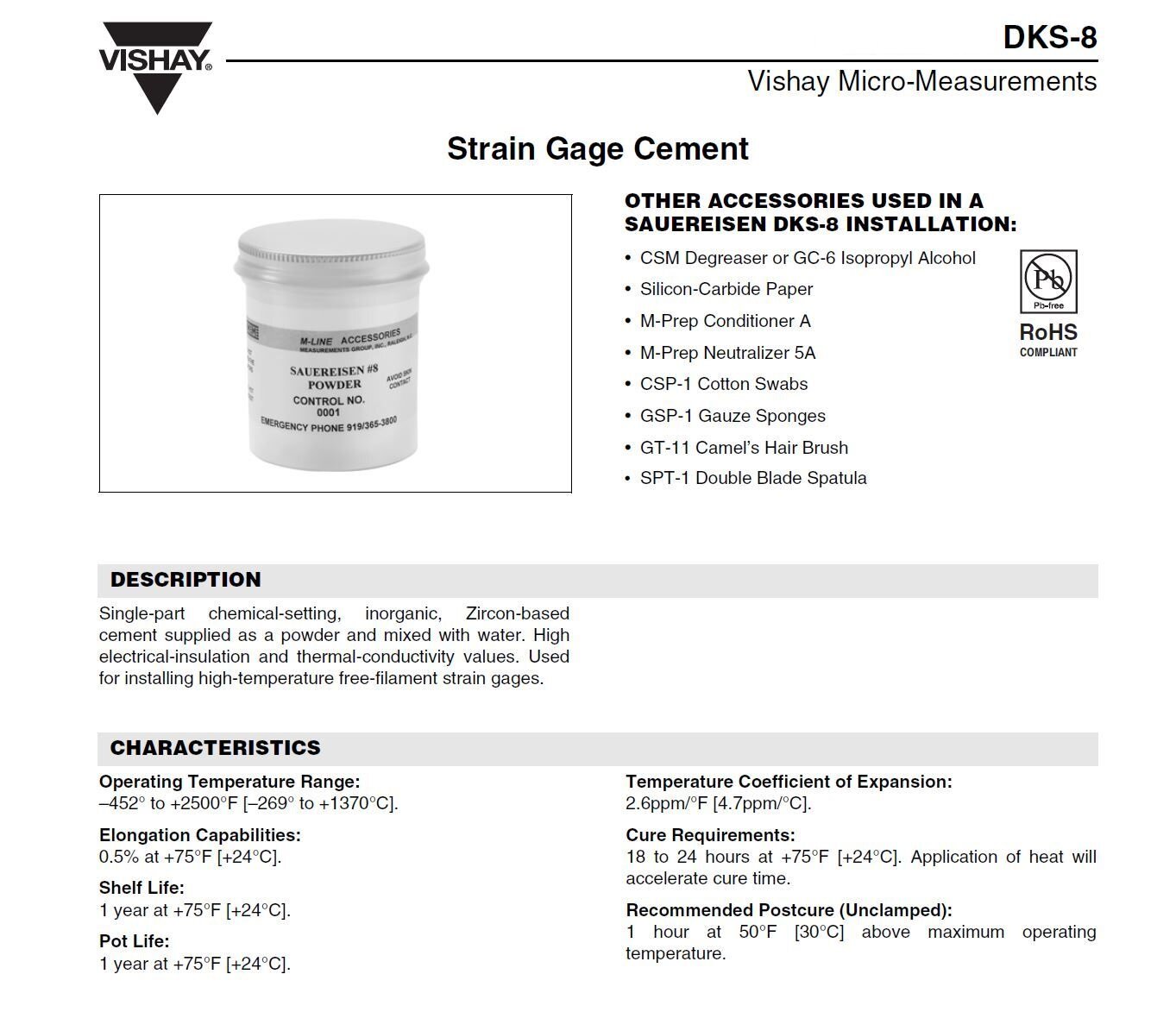 Цемент DKS-8 для тензорезисторов высокотемпературный Vishay Micro-Measurement, клей