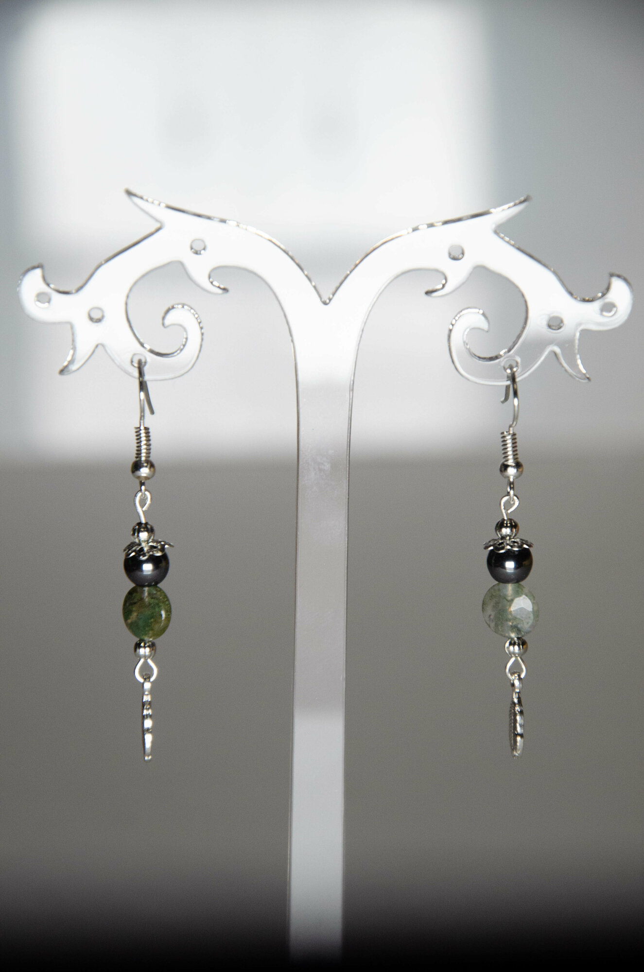 Серьги с подвесками, металл, гематит, пренит