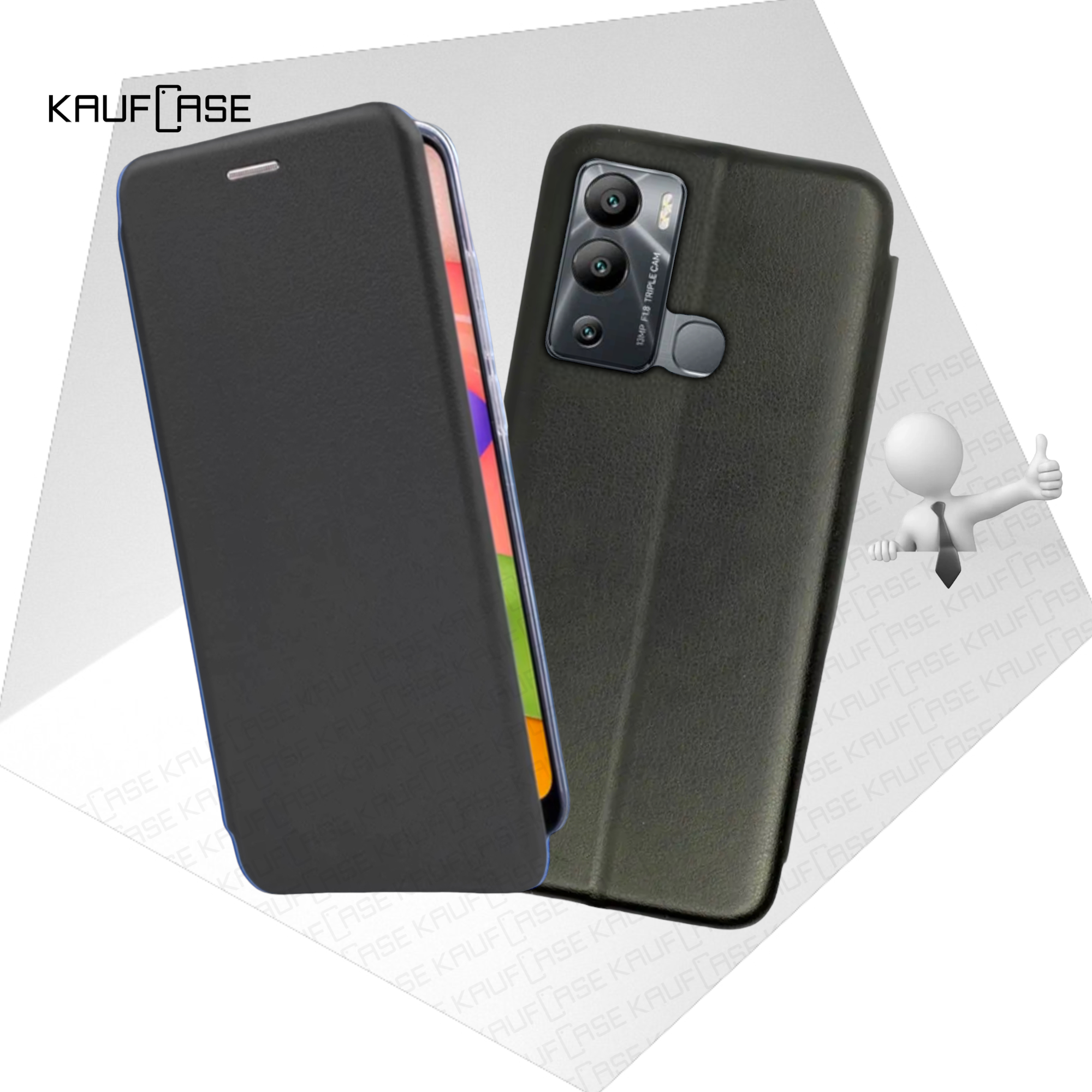 Чехол книжка для телефона Infinix Hot 12i (X665B) (6.6"), черный. Текстура под кожу