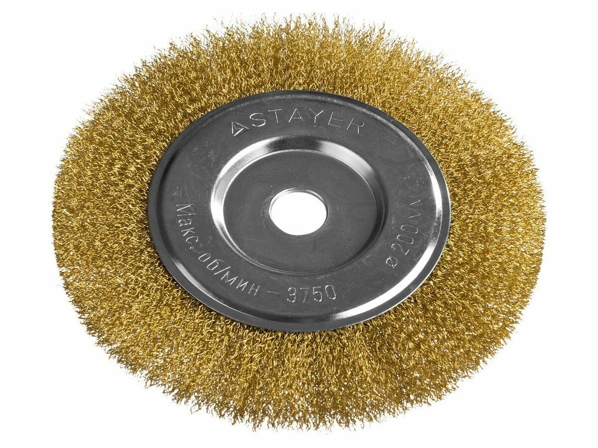 Щетка дисковая для УШМ витая стальная латунированная проволока 200 мм Stayer PROFI 35122-200