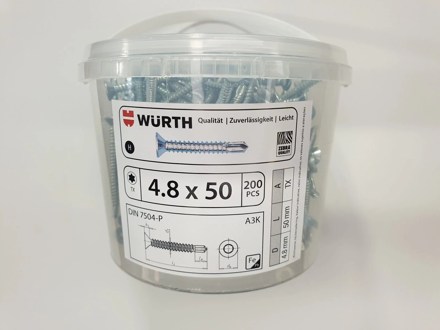 Саморез по металлу DIN 7504-P 4.8x50 (200 pcs) WURTH, Германия