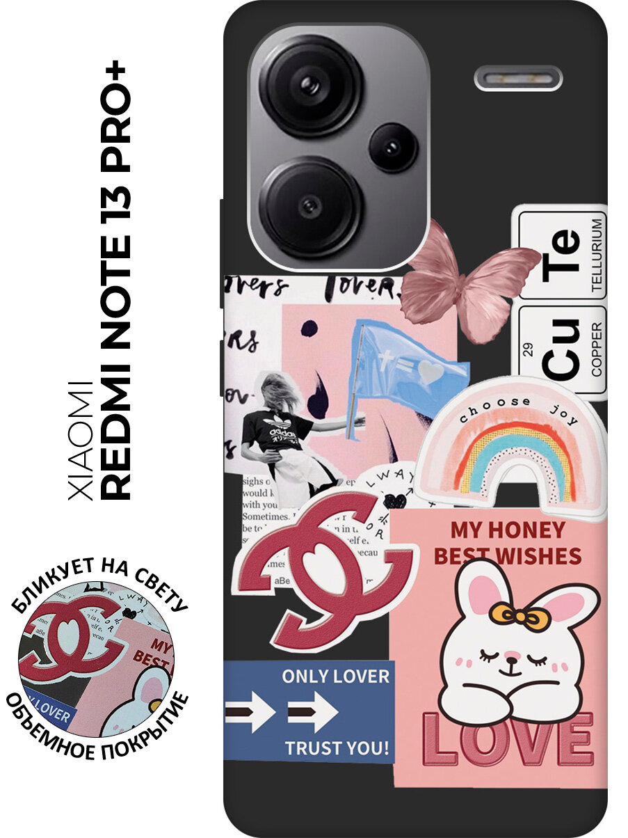Силиконовый чехол на Xiaomi Redmi Note 13 Pro + / Сяоми Редми Ноут 13 Про + с рисунком "Cute Stickers" Soft Touch черный
