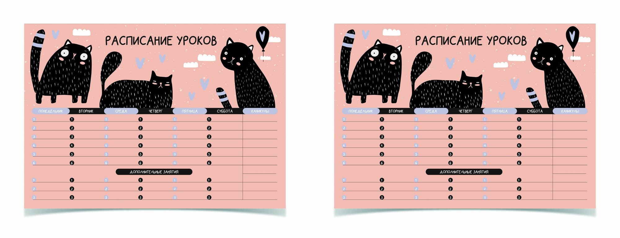 Schoolformat Расписание уроков пиши стирай, А3, Мяу, 2 шт.