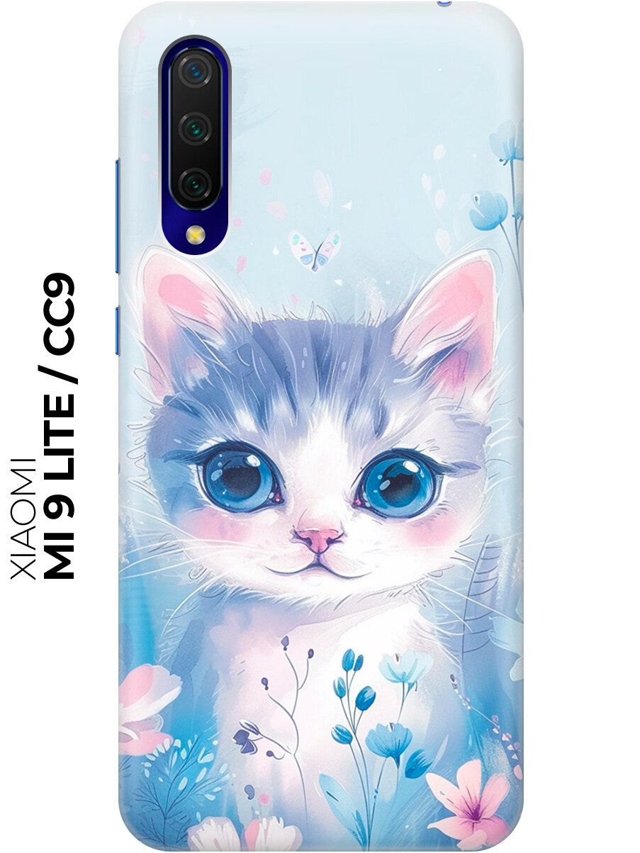 Силиконовый чехол на Xiaomi Mi 9 Lite / CC9 с принтом "Котик в цветах"