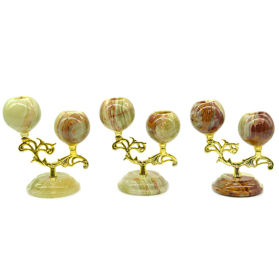 Подсвечник из камня оникс двойной 120*75*135мм. .