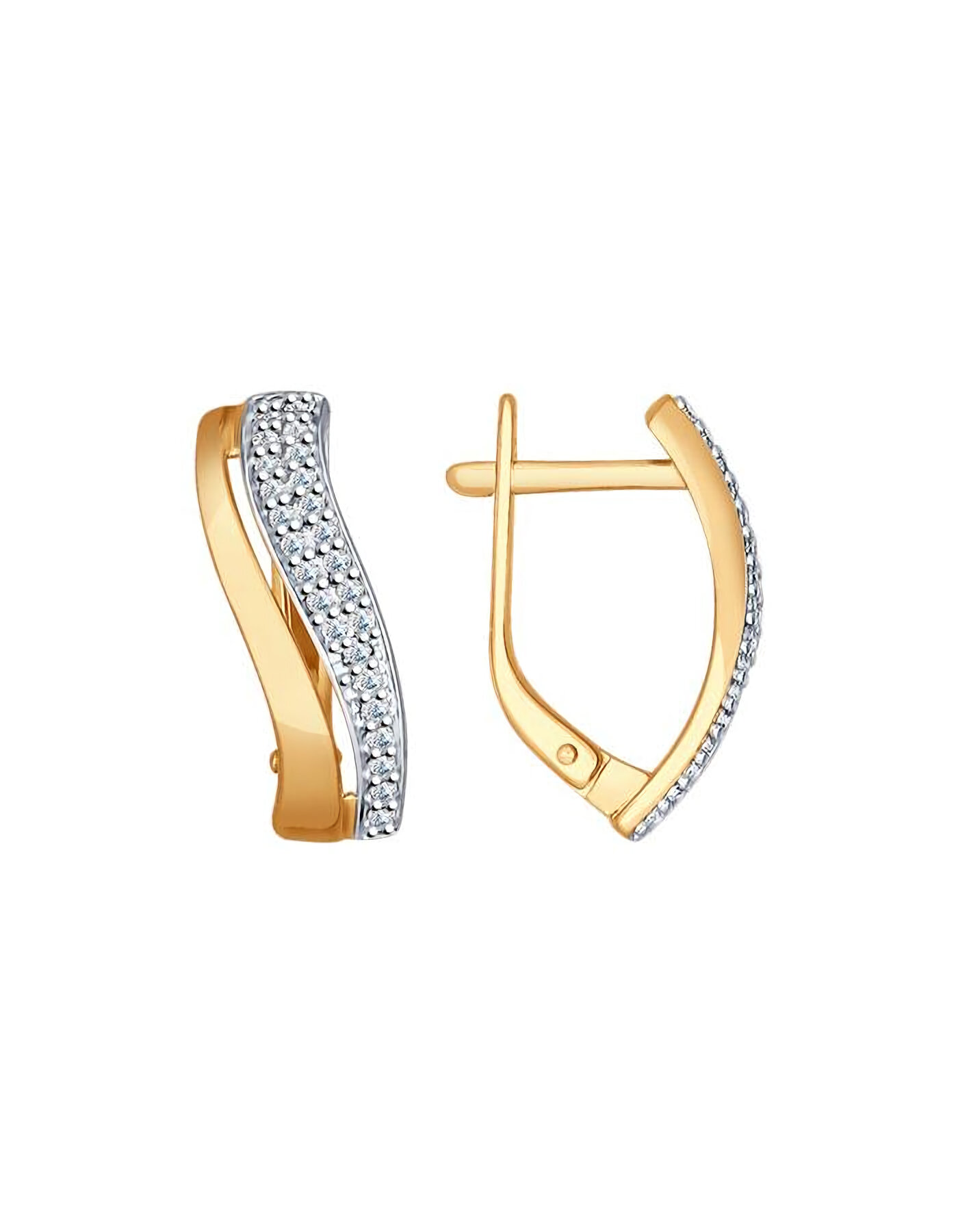 Серьги, серебро, 925 проба, золочение, фианит