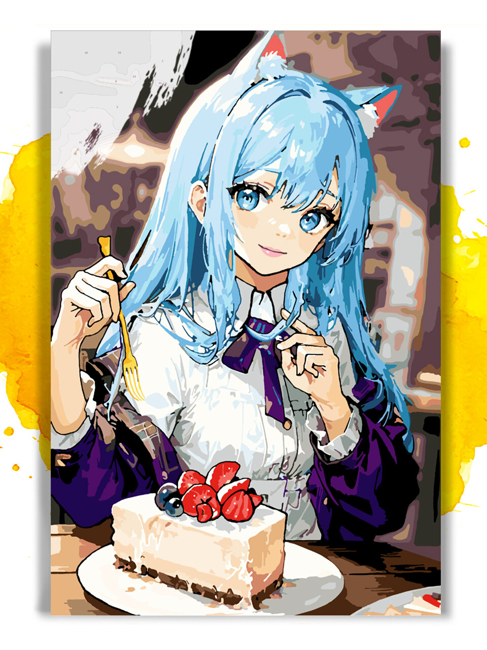 Картина по номерам на холсте Аниме девушка-кошка с чизкейком, 40 х 60 см