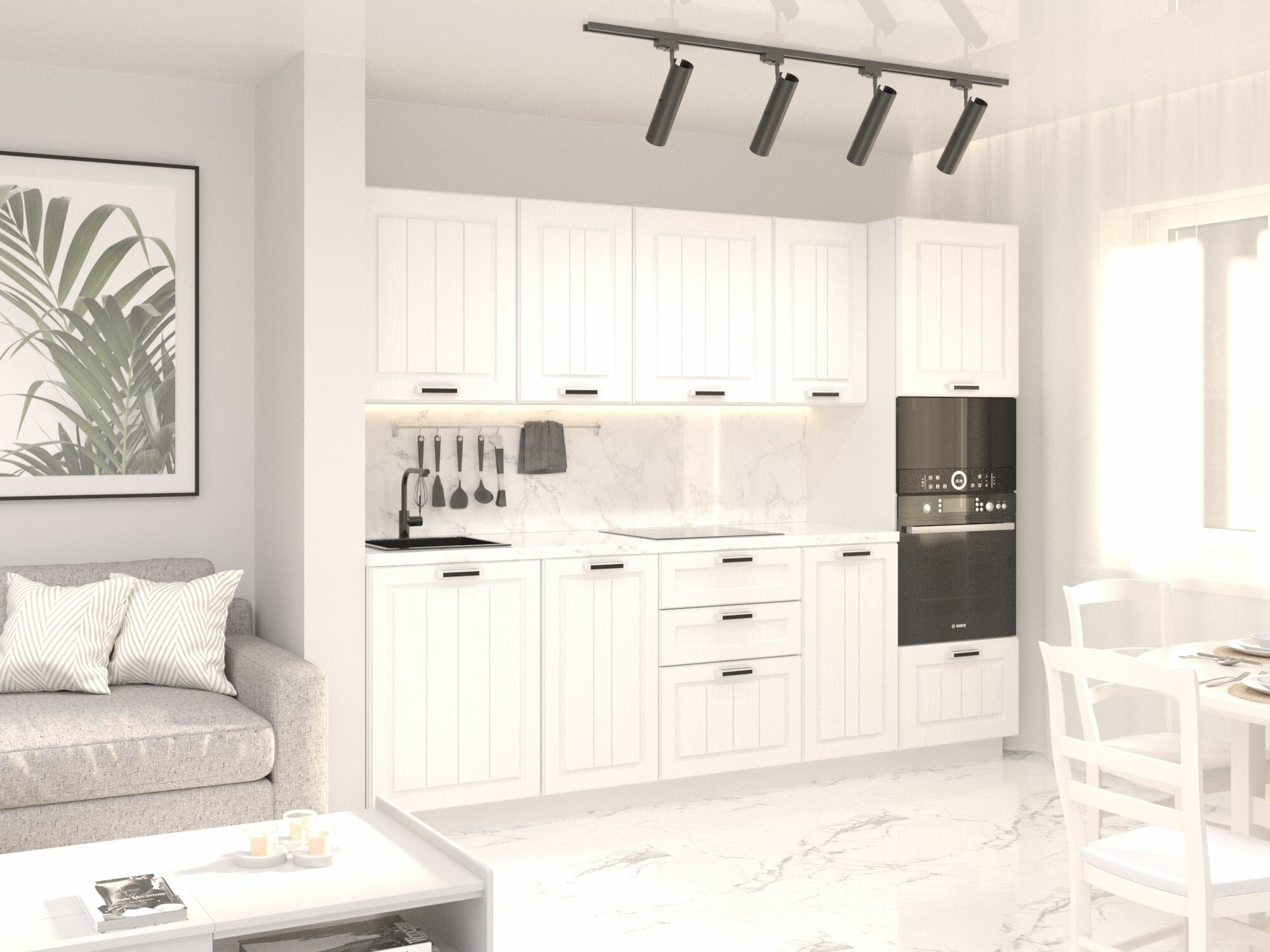 Кухонный гарнитур Прага, Белое дерево, 2600 мм