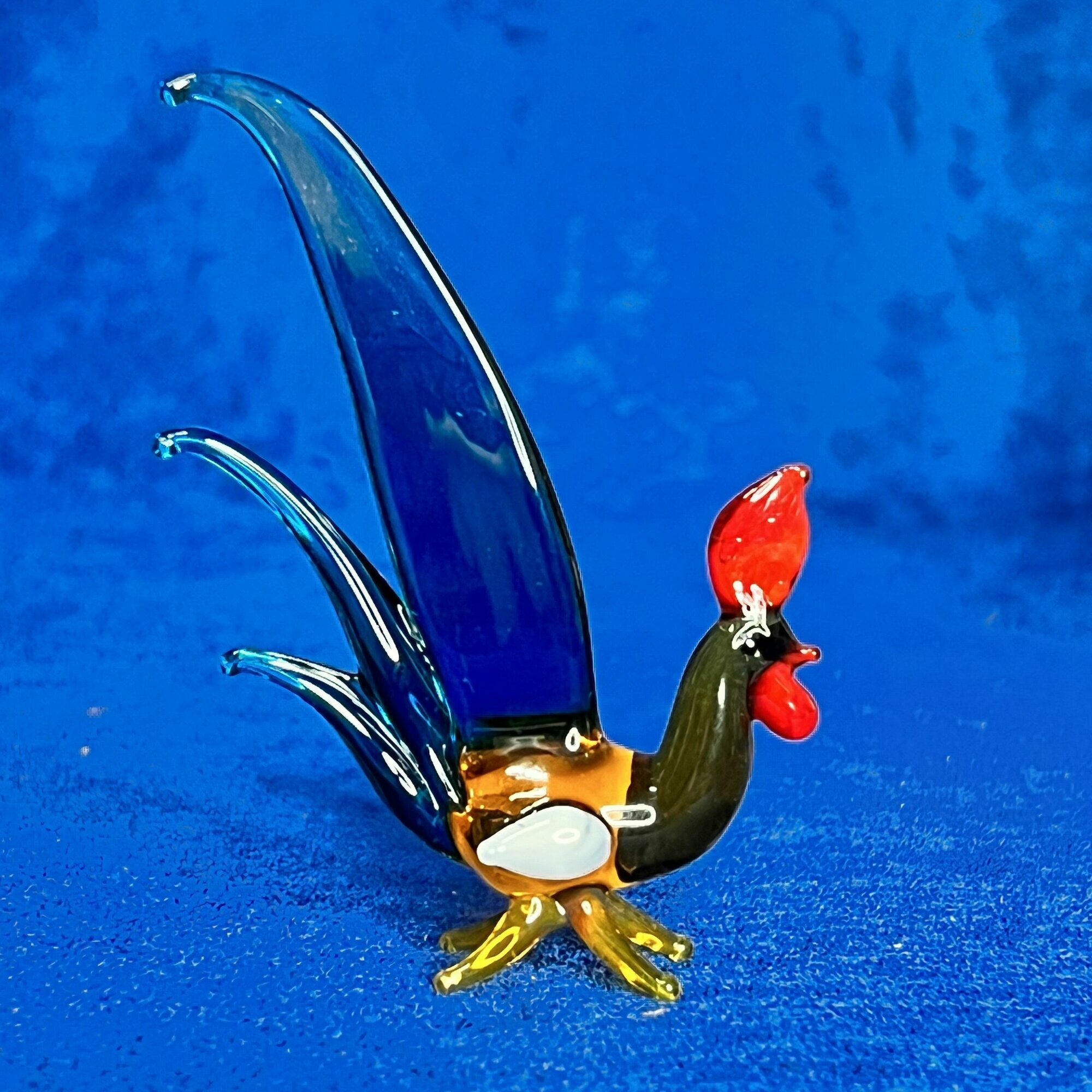 Фигурка стеклянная "Петух" синий