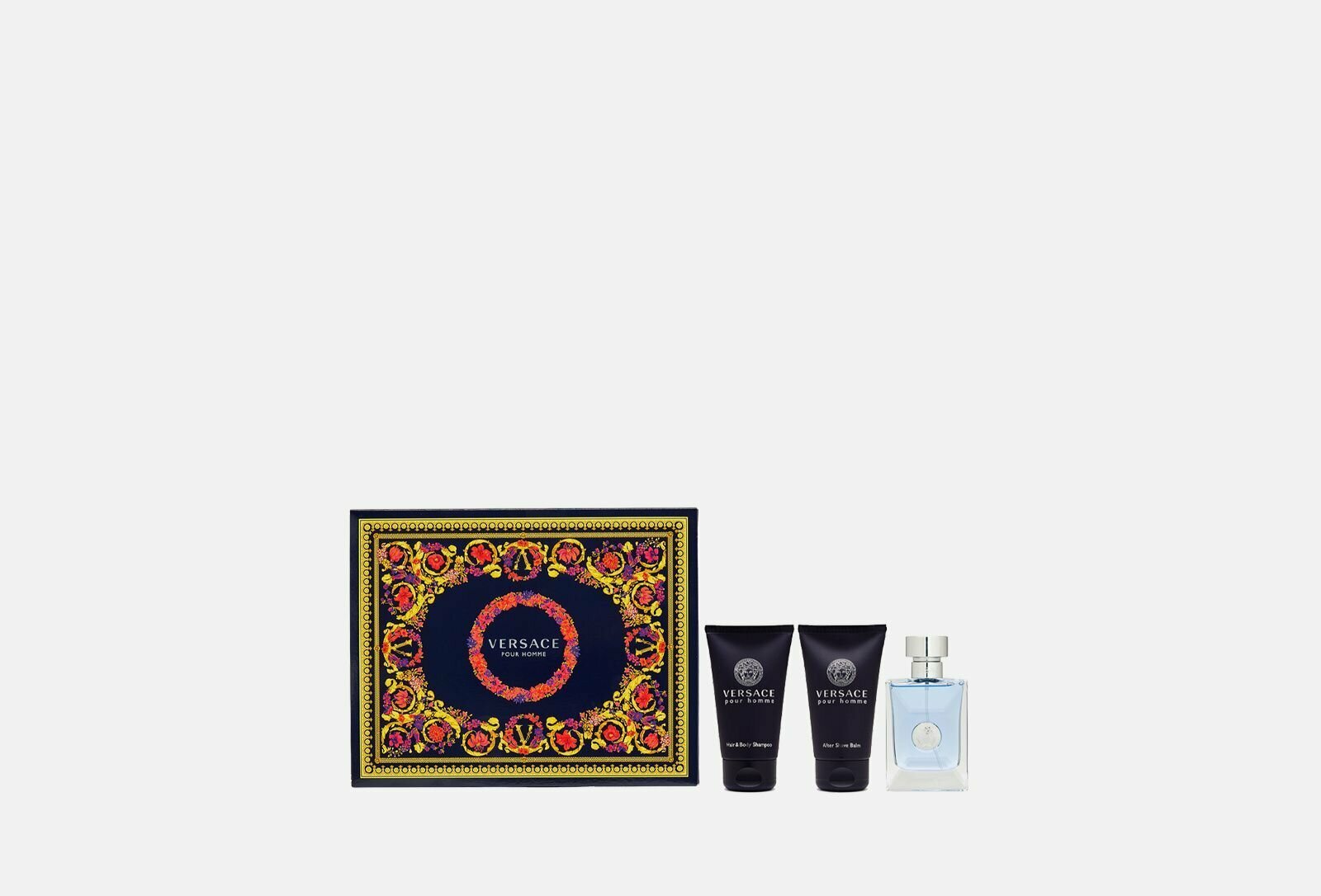 VERSACE POUR HOMME Подарочный набор для мужчин (edt 50мл + бальзам п. бритья + шампунь)