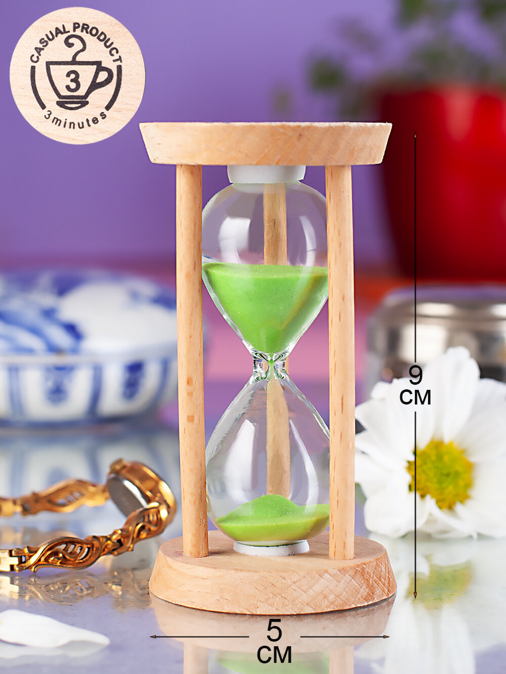 Песочные часы с зеленым песком на 3 минуты