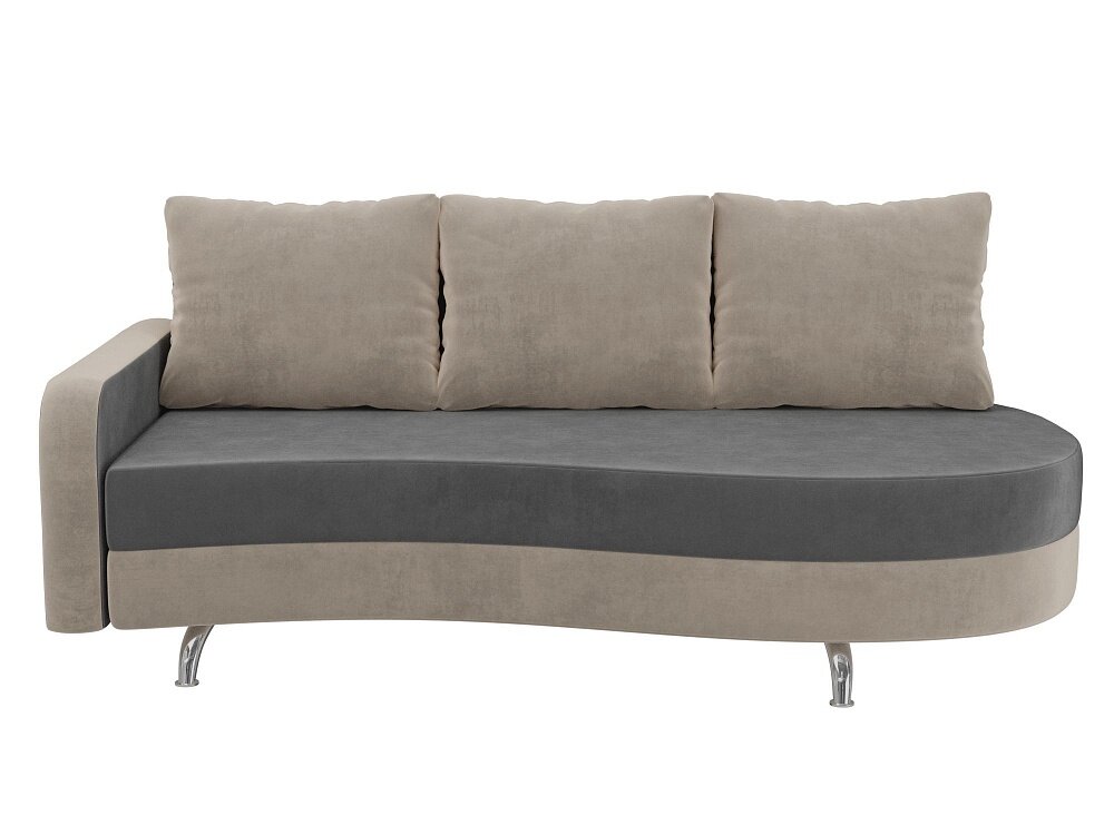 Прямой диван Премьер Бежево-Серый Велюр, еврокнижка, 223х102х80 см, с ящиком для белья