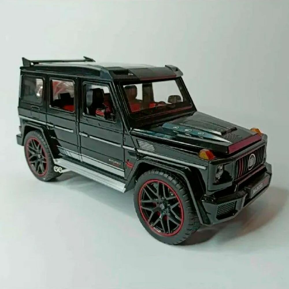 Машинка металлическая Mercedes-benz Гелендваген Brabus Гелик в масштабе 1:18 с эффектом дыма, черный с красным