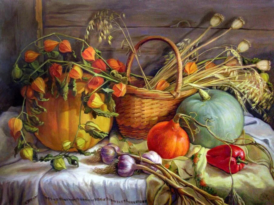 Алмазная мозаика на подрамнике/Картина стразами/ Алмазное хобби "Натюрморт. Урожай" 40х50 см, сложность 5, цветов 22/ Komas